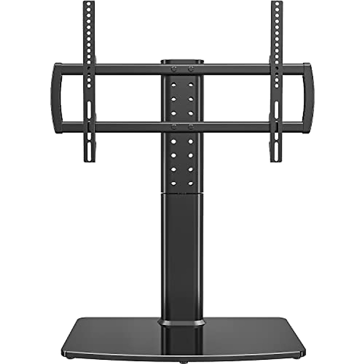 Universal Swivel TV Stand/Base Table Top TV Stand 40 to 86 inch TVs 110 Degree Swivel, 5 Level Height Adjustable, Heavy Duty Tempered Glass Base, Holds up to 132lbs Screens, HT04B-003