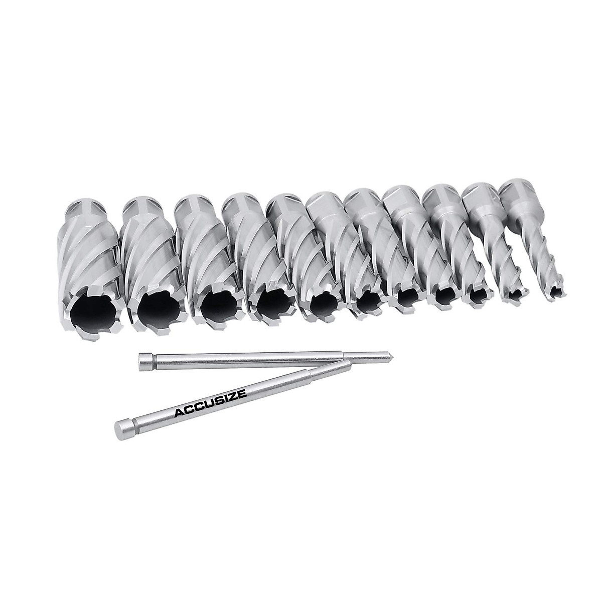 Accusize Industrial Tools 13 Pcs/Set 7/16'' to 1-1/16'' H.S.S. Annular Cutters, 2'' Cutting Depth with 2 Pilot Pins, N1