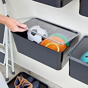 iDesign Storage Bin with Lid & Wall Mount Bracket, The Wallspace Collection – 18" x 12" x 8", Clear Bin