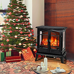 ORALNER Electric Fireplace Heater 25-Inch, Freestanding Fireplace Stove with Realistic 3D Flame Effect, Overheat Protection, Portable Fireplace for Living Room，Bedroom, 1400W, Black