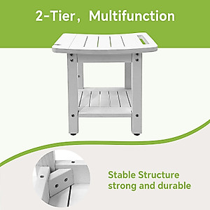 Meluvici Shower Bench Seat, HDPS Shower Stool for Inside Shower to Sit on, Waterproof Shower Chair with Shelf for Shaving Legs, Spa Bathroom Corner Shower Foot Rest, Indoor or Outdoor, White