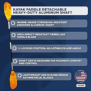 Five Oceans Kayak Paddles, 84" - 7ft Kayak Fishing Paddle, Detachable Heavy-Duty Aluminum Shaft, Reinforced Fiberglass Blades, 2-Piece Snap-Button, Lightweight Paddle Design for all Kayaks - FO2880