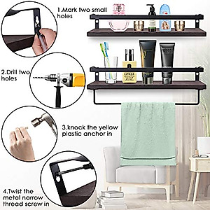 Floating Shelves Wall Mounted, 2 Pack Decorative Storage Shelves with Removable Towel Holder and 5 Extra Hooks, Storage Shelves Organizer for Kitchen, Bathroom, Living Room and Bedroom, Gift for Mom