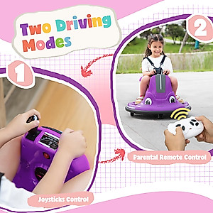 TOBBI Snail Bumper Car 12v Electric Ride on Toy Battery Powered Electric Vehicle with Remote Control/DIY Sticker/360 Degree Spin/LED Lights Gifts for Kids & Toddlers Age 3-9(Dark Purple)