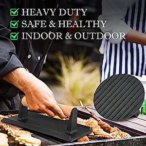 HaSteeL 2Pcs Cast Iron Bacon Press, Smash Burger Press for Teppanyaki Flat Top Griddle, Heavy Duty Round 7In & Rectangular 8x4In Grill Press, Perfect for BBQ Meat, Paninis, Tortilla, Steak, Sandwich