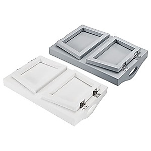 PATIKIL Sofa Armrest Tray, 2 Pack Arm Table Couch Tray Clamp on Table Portable Sofa Arm Table Wooden Couch Serving Platter for Drinks, Grey White