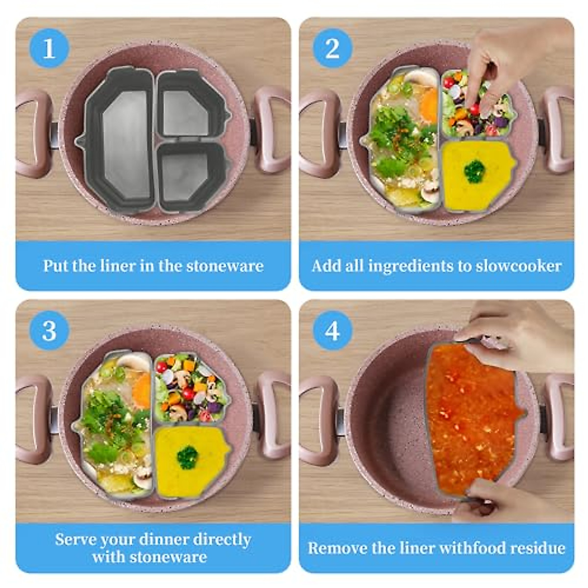 Slow Cooker Liners Divider, Crock Pot Liners Divider Insert Reusable Silicone Cooking Liner Dishwasher Safe, Fit 4QT to 5QT for Slow Cooker Crockpot, Grey