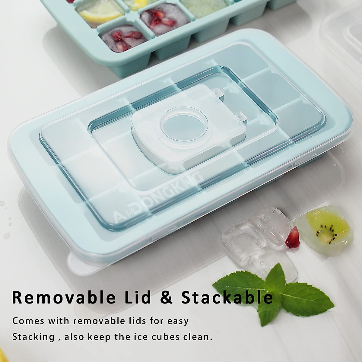 Ice Cube Trays Silicone, Ice Molds with Lid, Making 15 Giant Ice Cubes for Whiskey Cocktails and Bourbon, Reusable and BPA Free