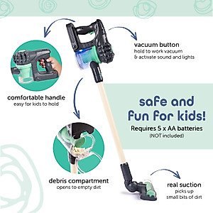 Kids Vacuum, Toy Vacuum Cleaner for Toddler with Lights & Sounds, Cord-Free Pretend Play Housekeeping Vacuum Toys with Working Suction, Great Gifts for Toddlers, Boys and Girls, Ages 3+