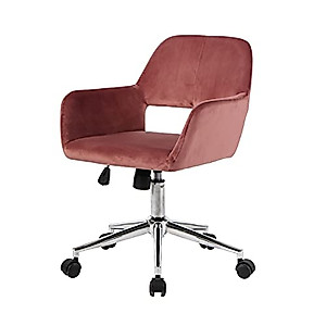 Geniqua Rose Pink Velvet Office Chair Swivel Task Chair Adjustable Mid Height Casters Rolling Computer Chair Modern for Home Office