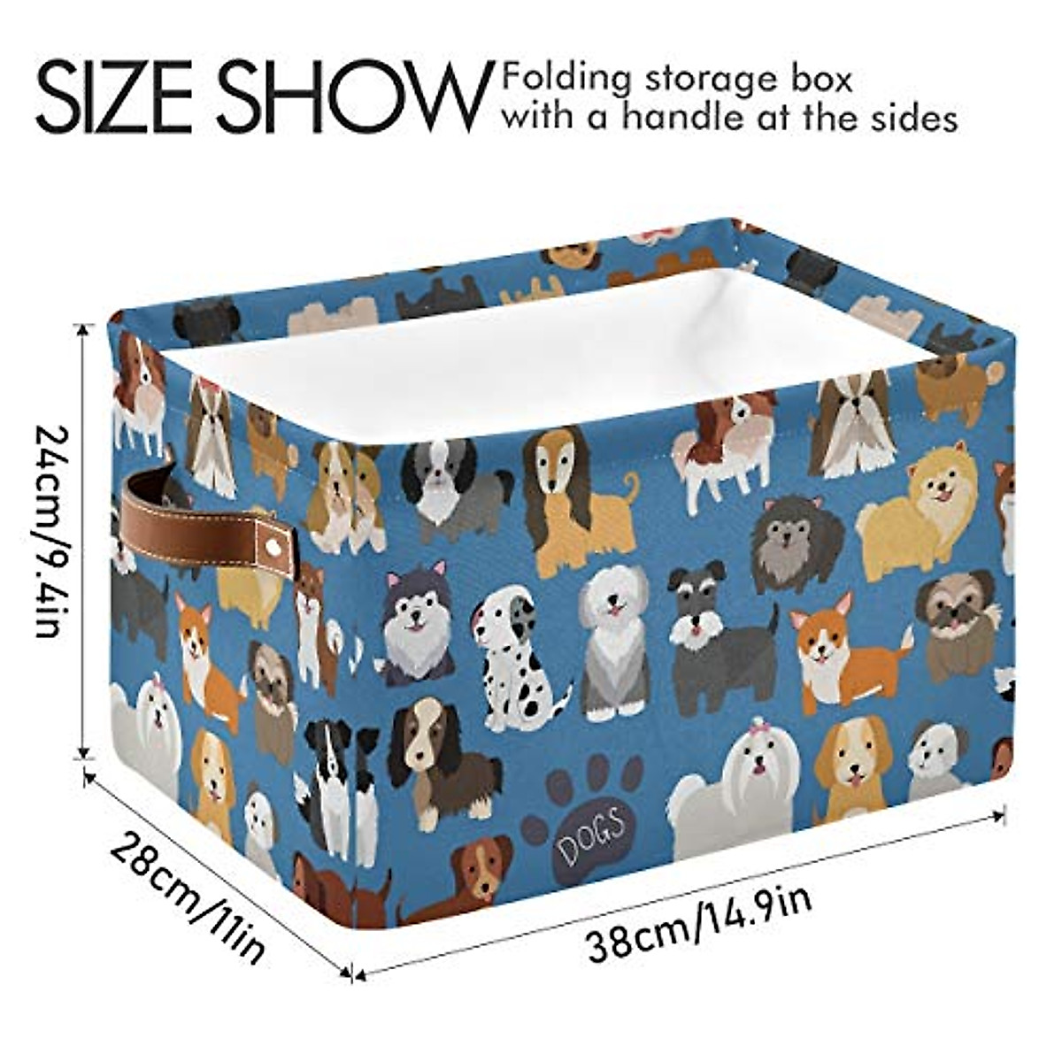 Cute Dogs Puppy Storage Bin Collapsible with Handle Rectangle Waterproof Cute Dog Puppy Basket for Storage Cube Closet Organizer for Toy Nursery Book Office Shelf Bathroom