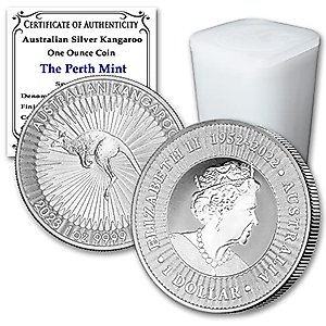 2023 P Lot of (25) 1 oz Australian Kangaroo Silver Bullion Coins Brilliant Uncirculated in Original Mint Tube with Certificates of Authenticity $1 Seller BU