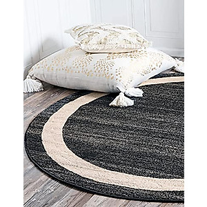 Unique Loom Del Mar Collection Area Rug - Maria (7' 10" Round, Black/ Ivory)