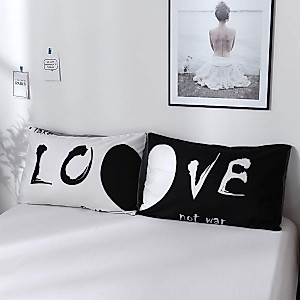 WUJIE Couple Bedding Love Pattern Duvet Cover Set with Zipper Closure Ultra Soft Microfiber Bedding Set Queen Size (1 Duvet Cover + 2 Pillowcases)