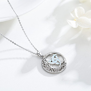 Midir&Etain Celtic Necklace for Women 925 Sterling Silver Celtic Moon Necklace Norse Mythology White Opal Pendant Necklace Crescent Triple Horn of Odin Necklaces Amulet Jewelry Gifts