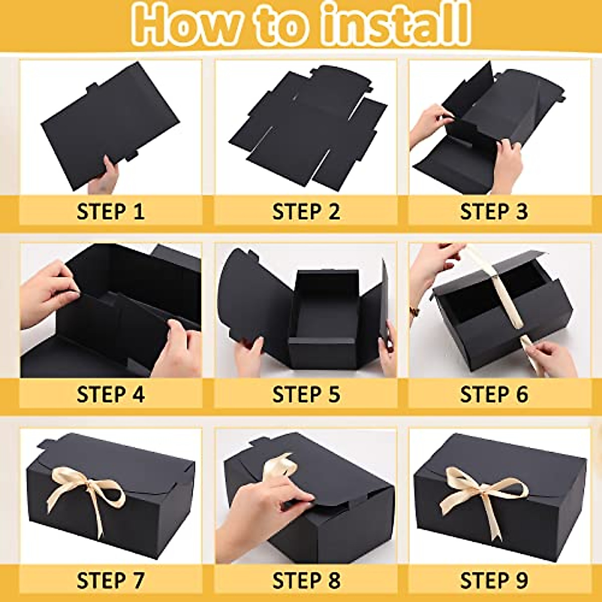 Geyee 30 Pieces 9 x 6 x 4 Inch Gift Box with Lid Wedding Bridesmaid Groomsmen Proposal Box for Present with Ribbon Bulk Craft Boxes for Halloween, Christmas, Holiday, Birthday Gift Packaging(Black)