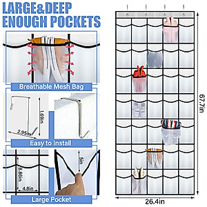 Windyun 2 Pcs 70 Large White Mesh Pockets over the Door Shoe Organizer Shoe Rack Closet Holder Behind Door Shoe Hanger Hanging Cruise Ship Essentials Organizer Nonslip, Each with 35 Pockets