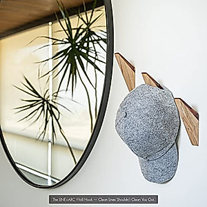 LINE+ARC The Wall Hook (Set of 3, Smoke). Solid Olive Wood & Acrylic Resin. Mid-Century Modern, Minimalist, Scandinavian, Decorative entryway for Coat hat Towel. Fasteners Included. 25lb Weight Limit