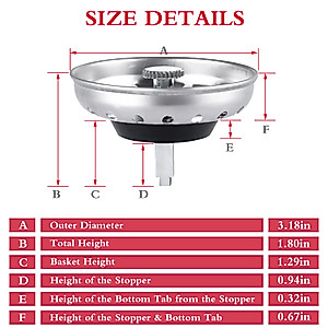 HOMER 2 Pcs Stainless Steel Kitchen Sink Basket Strainer Replacement for 3-1/2 Standard Drain, Kitchen Sink Strainer and Stopper, Basket Replacement with Metal Center Knob, Rubber Stopper Bottom