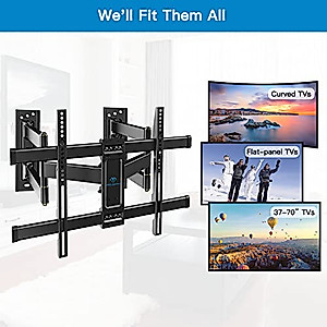Corner TV Wall Mount Full Motion- Corner TV Bracket Fits 37-70 Inch LED, LCD 4K Flat Curved Screen TVs- Hold up to 99 lbs Max VESA 600x400 W/Tilt, Swivel and Level