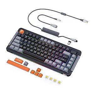 ROYALAXE L75 Wireless Mechanical Keyboard, Hot-swappable Wired/Bluetooth 5.0/2.4G Wireless Keyboard with RGB Backlit for Windows & Mac, PBT Keycaps, Gateron Yellow Switch Pro, Charcoal Gray