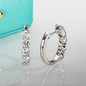 AnuClub Moissanite Hoop Earrings, 3cttw D Color Round Cut Earrings 18K Gold Plated Silver With GRA Certificate, Christmas Gift for Women (Size 2cm+White)