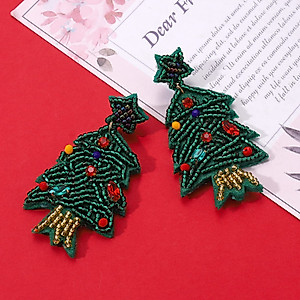 Christmas Earrings for Women Beaded Rhinestone Christmas Tree Dangle Earrings Xmas Santa Holiday Gifts for Women Red Tree