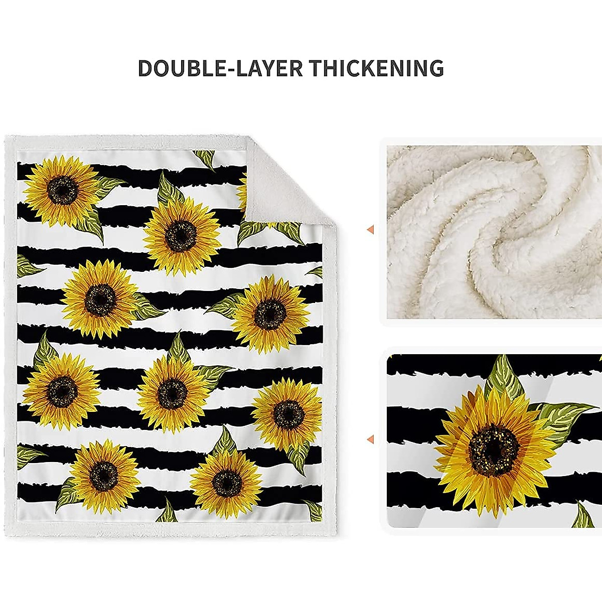 Jekeno Sunflower Sherpa Blanket Print Cozy Lightweight Durable Bed Couch Blanket for Kids Women Gift 50"x60"