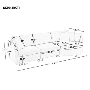 HanStrong Curved Sofa, 111.4" 3 Seat Sectional Sofa Modern Upholstered Couch with Three Pillows for Living Room, Study Room, Apartment, Beige
