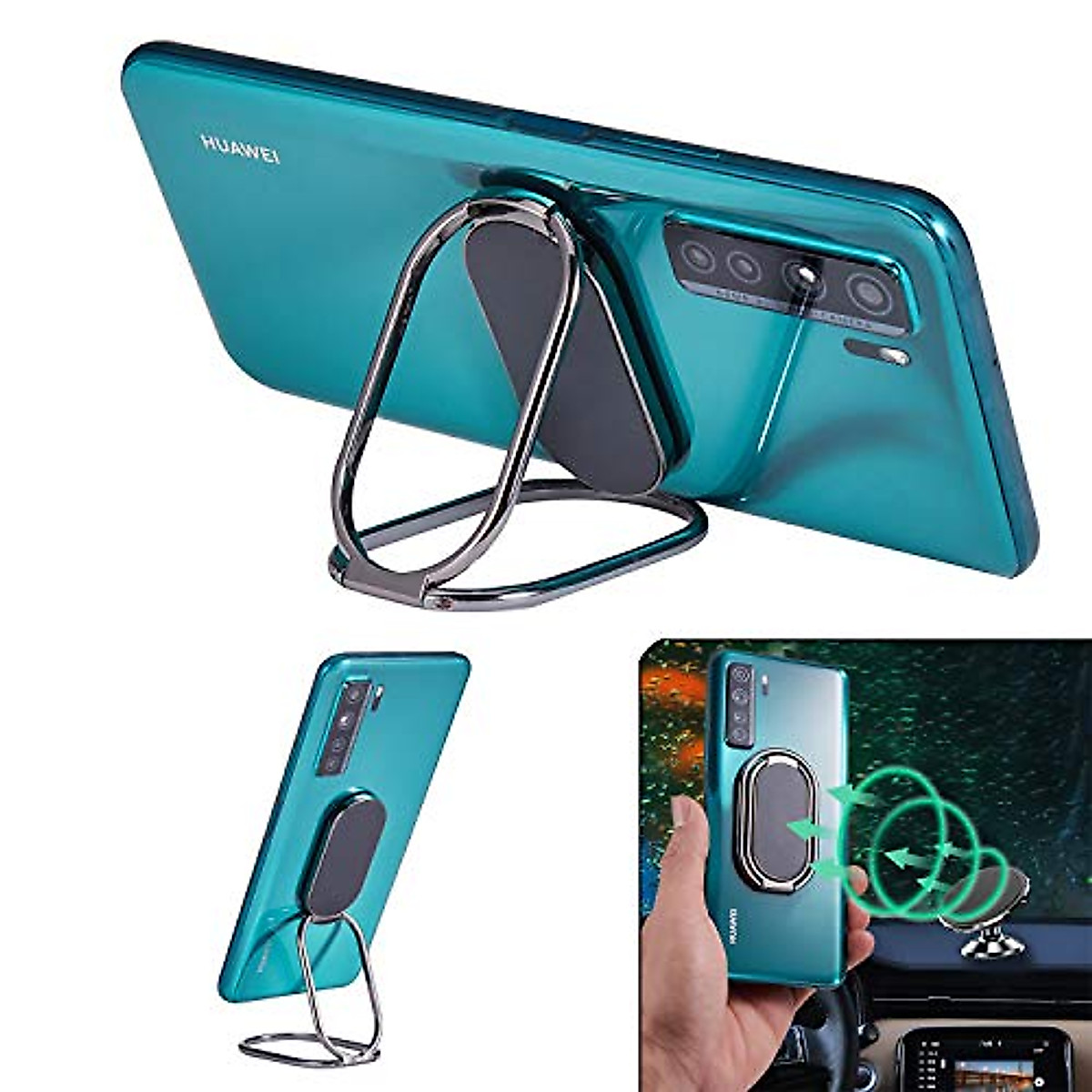 Rimyam Phone Ring Holder Finger Kickstand Foldable Cellphone Stand 360° Degree Rotation Metal Ring Grip Holder for Magnetic Car Mount Compatible with iPhone Samsung All Smartphone