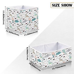Emelivor Cute Dinosaur Cube Storage Bin Fabric Storage Cubes Large Storage Baskets for Shelves Collapsible Cube Organizer Bins for Shelves Nursery Closer Bedroom Home,11 x 11inch