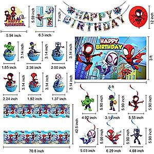 Spidey and His Amazing Friends Birthday Decorations, Party Supplies Set Include Banner, Backdrop, Balloons, Hanging Swirls, Cake Cupcake Toppers, Tablecloth for Boys Girls Spidey Theme Party