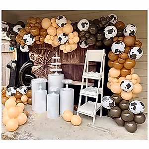 EROOCAI Cowboy Balloons Garland Arch Kit-150pcs Brown Apricot Cocoa Cow Pattern Balloons for Western Cowboy Cowgirl Farm Animal Themed Baby Shower Bachelor Birthday Party Decorations Supplies