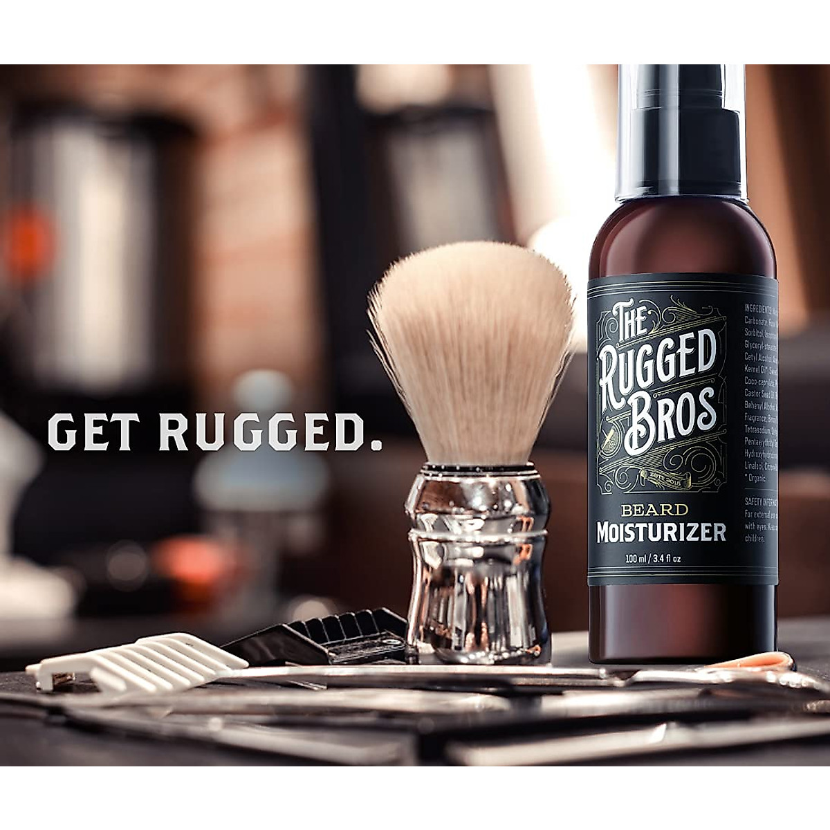 The Rugged Bros Moisturizing Beard Conditioner : Leave-In Cream, Softener and Moisturizer for Beards and Mustaches - USA Made in Veteran Owned Facility with Aloe Vera, Essential Omegas and Vit E 4 oz