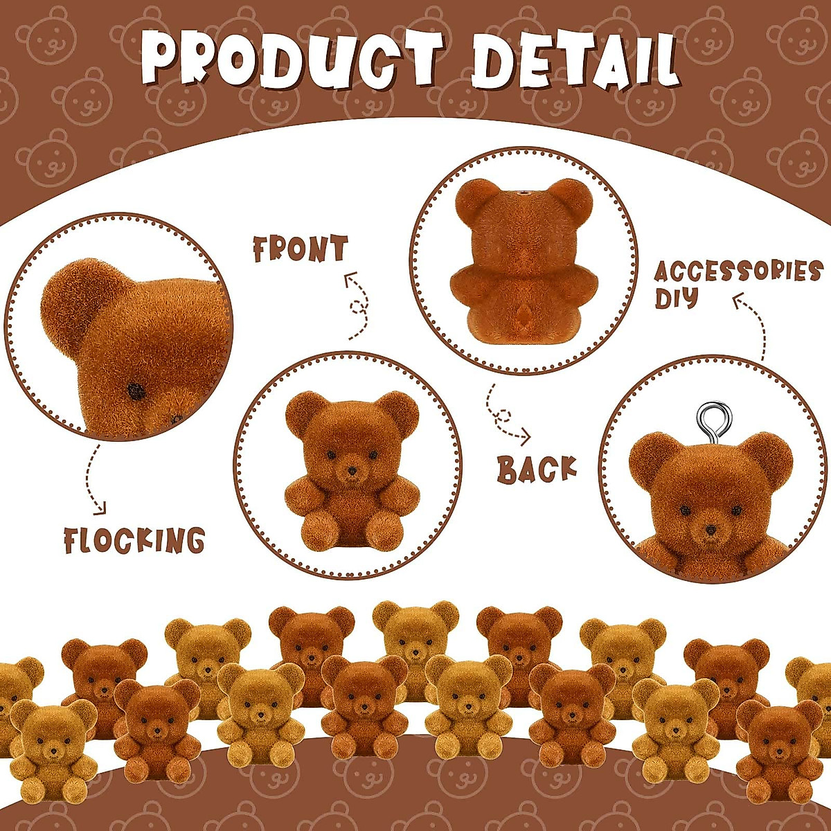 Hungdao 12pcs Valentine's Day Miniature Flocked Plush Mini Bear Stuffed Bear Decorations for Birthday Cake Wedding Decor Party Favor Supplies Bag Charm DIY Accessory 1 Inch (Brown, Light Brown)