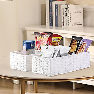 Vagusicc 2-Section Wicker Storage Basket, Hand-Woven Paper Rope Wicker Baskets, Toilet Paper Basket for Toilet Tank Top, Baskets for Organizing, 2-Pack, White