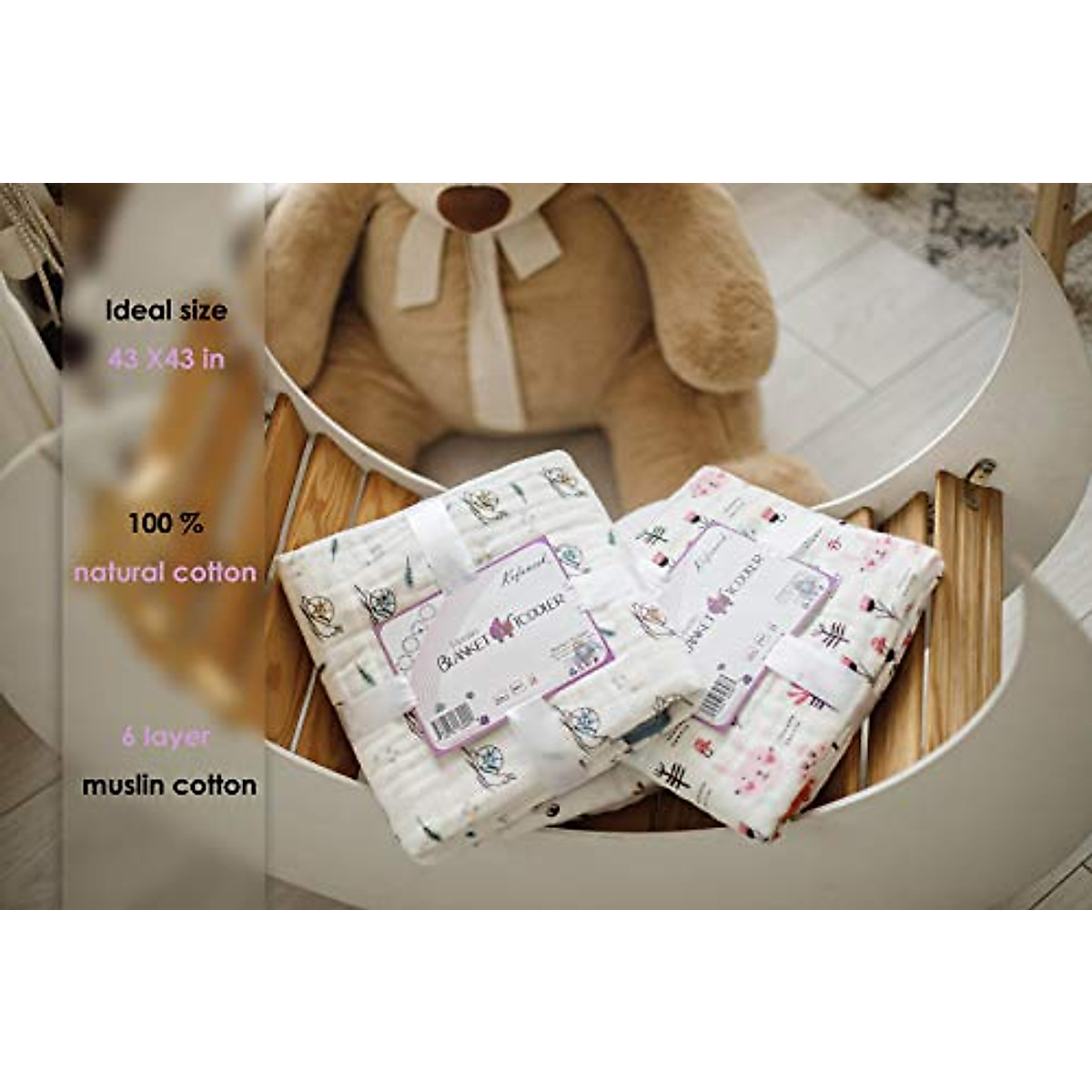 Kofaneek Blanket Toddler for Newborn, Infant, Unisex, Boy & Girl, 6 Layers Soft and Breathable, 43X43 inches, Ideal Lightweight Cotton Muslin (Blue Snail)