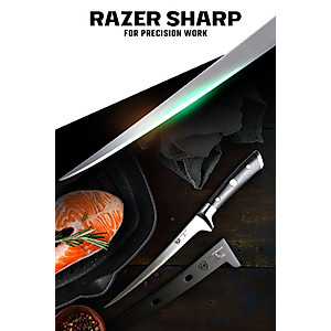 Dalstrong Fillet Knife - 7 inch Flexible Blade - Gladiator Series Elite - High Carbon German Steel - Black G10 Handle Boning Knife - w/Two Sheaths - Razor Sharp Kitchen Knife - NSF Certified