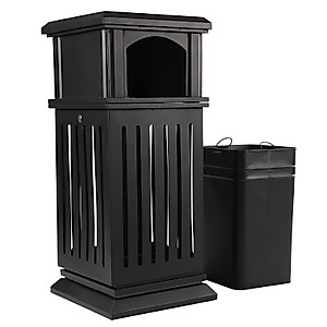 Outdoor Trash Can, 40L Commercial Garbage Enclosure with Locking Lid, Heavy Duty Industrial Yard Garage Waste Container, Installation-Free, 35.4 x 15.7 x 15.7 in, Galvanized Sheet (Black)