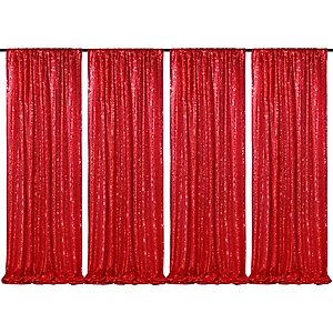 Red Sequin Backdrop 4 Panels 2FTx8FT Christmas Party Backdrop Curtains Photo Background Drapes Glitter Birthday Bridal Backdrop Drapes