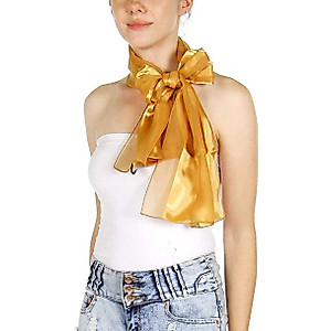 SERENITA Scarfs for women | lightweight soft silky scarves | 60" long satin chiffon stripe solid color neckerchief, Gold