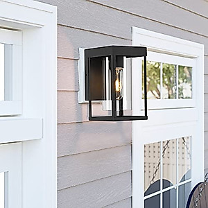 LAMPRESSION 2-Pack Black Outdoor Wall Light Fixtures, Exterior Waterproof Wall Lantern Sconce, 9" H Outdoor Porch Light Wall Mount with Clear Glass Shade