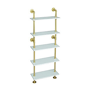 HEONITURE 5 Shelf Modern Gold Bookshelf, Wall Mount White Bookcase, Ladder Shelf with Metal Frame, Display Shelf Shelves for Living Room/Home/Office