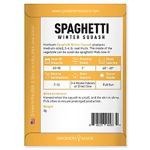 Spaghetti Squash Seeds for Planting - Winter Squash Heirloom, Non-GMO Vegetable Squash Variety- 3 Grams Seeds Great for Summer Garden by Gardeners Basics
