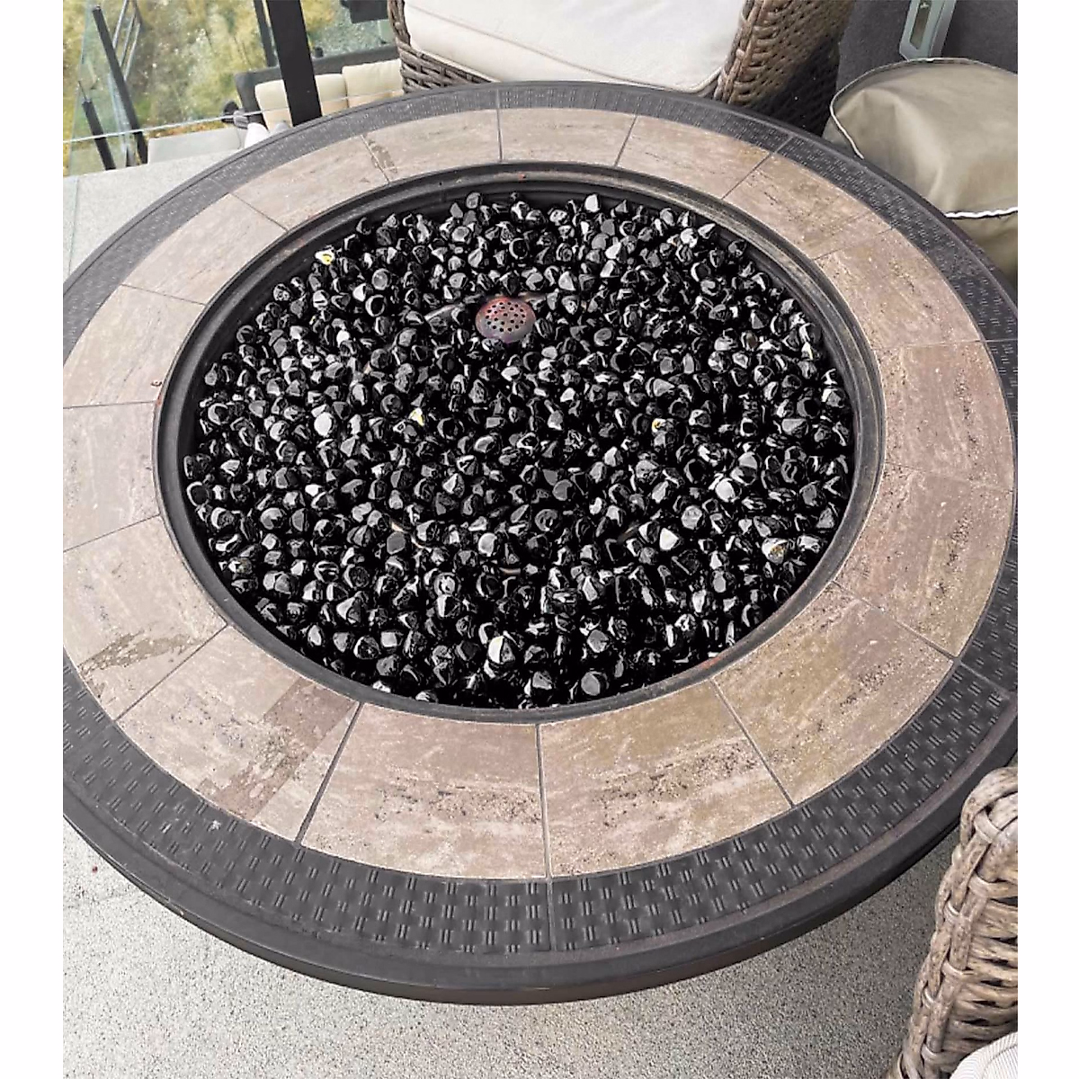 GRISUN Onyx Black Fire Glass Diamonds for Fire Pit, 1 Inch High Luster Reflective Tempered Glass Rocks for Natural or Propane Fireplace, Safe for Outdoors and Indoors Firepit Glass, 10 Pounds