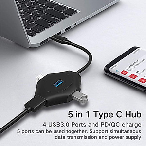 USB C to USB Hub Adapter,Type-C to USB 3.0 Hub,4 USB 3.0 Ports and 1 USB C High-Speed Charging Port Compatible with Chromebook/Laptop/Notebook/Tablet/Phone