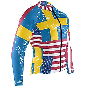 Cycling Jersey Men Long Sleeve Tops American Swedish Flag Bike Shirts Bicycle Clothes Jacket
