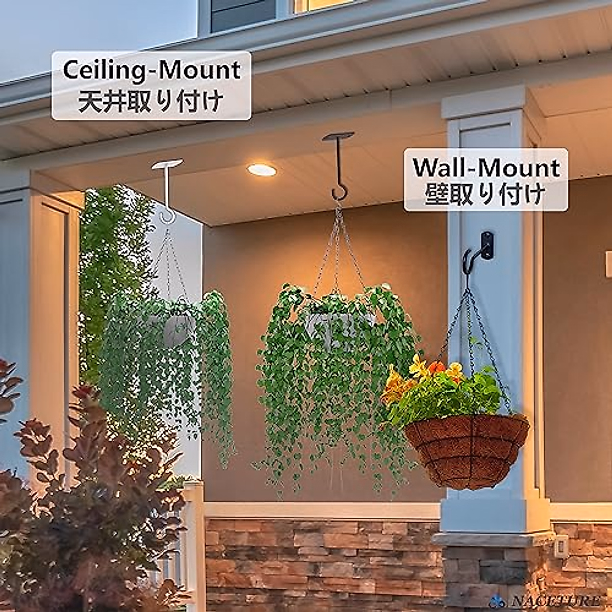 NACETURE Plant Ceiling Hooks Hanging Basket 2 Pack - Hanging Plant Hooks Indoor Wall Hanger for Decorative Home, Kitchen, Wreath Hangers for Fall Porch Decor (5" Black 2 Pack)