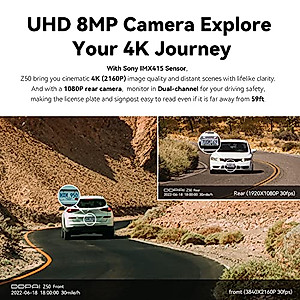 DDPAI Dash Cam Front and Rear 4K, Cam Car Camera with 2160P Front +1080P Rear, Built-in WiFi GPS, Dual Dash Camera for Cars, Night Vision,Parking Monitor,Support 128GB max, Z50