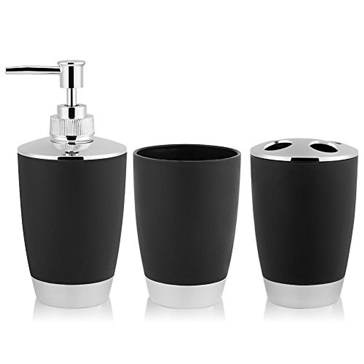 Black Bathroom Accessories Set Bathroom Accessory Set, Plastic Bathroom Décor Set 4-Piece Bathroom Accessories Toothbrush Holder Set Including Soap Dispenser Toothbrush Holder Tumbler Soap Dishes for